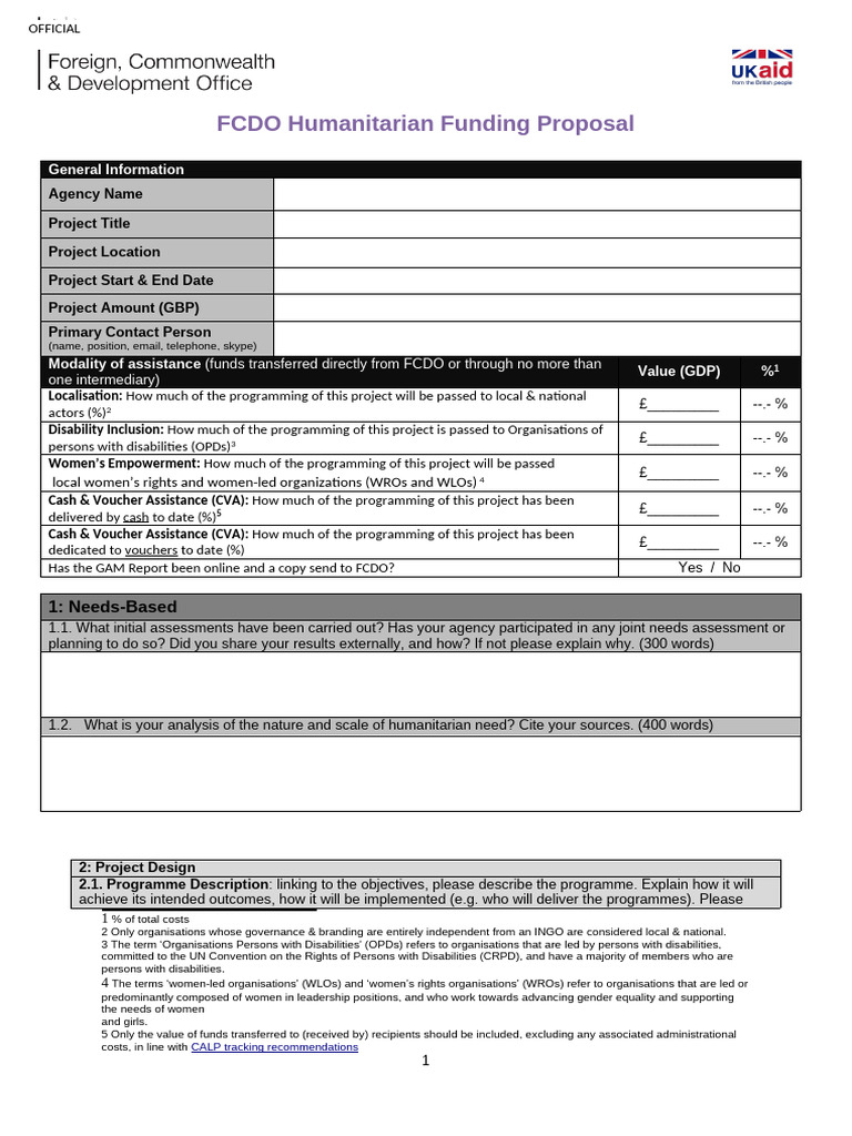 AnnexA Humanitarian Proposal Template | PDF | Evaluation | Disability