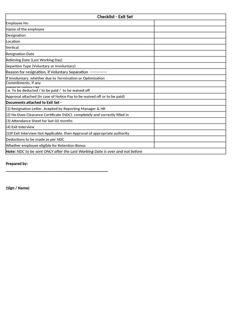 Employee Exit Checklist Template | PDF