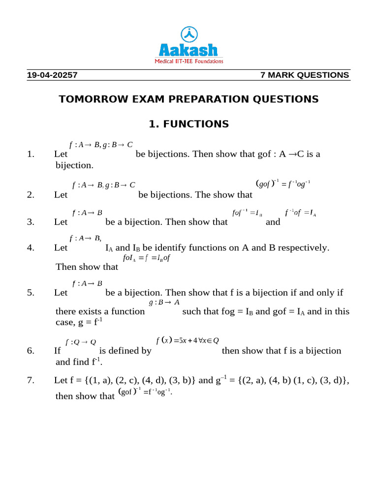 Tomorrow Exam Preparation Questions 1. Functions | PDF