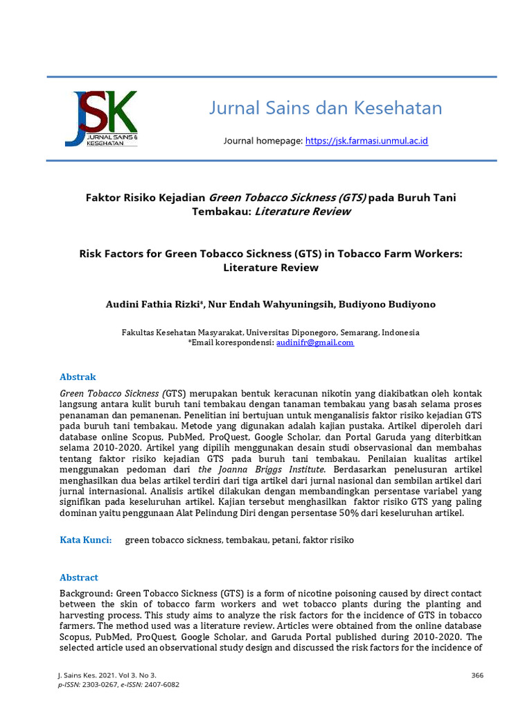 Jurnal Sains dan Kesehatan (J. Sains Kes.) JSK | PDF