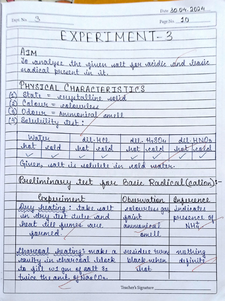 Experiment-3 (Salt Analysis (NH4Cl) ) | PDF