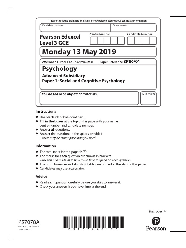 Psych Paper 1 June 2019 | PDF | Psychology | Behavioural Sciences