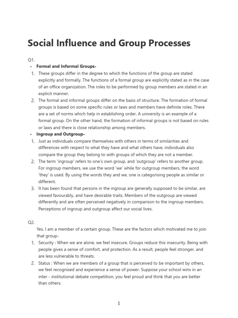 Social Influence and Group Processes | PDF | Self Esteem | Group Processes