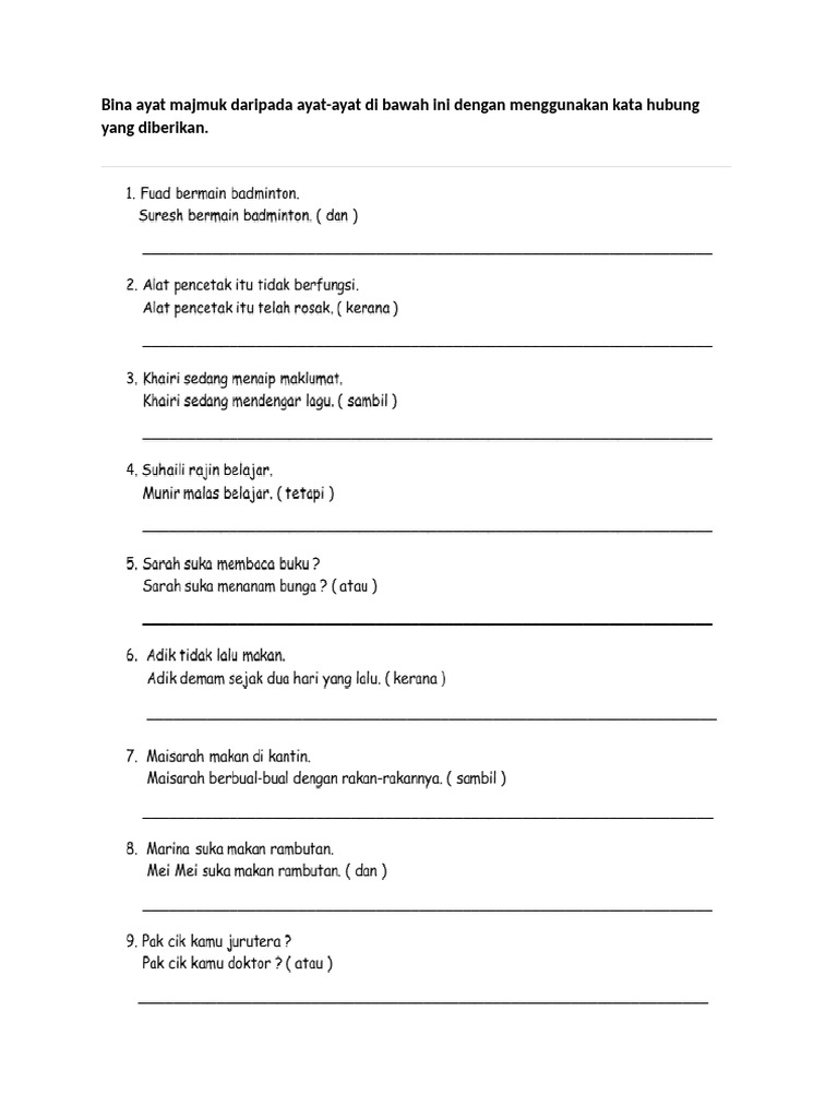 Latihan Ayat Majmuk Tahun 3 | PDF