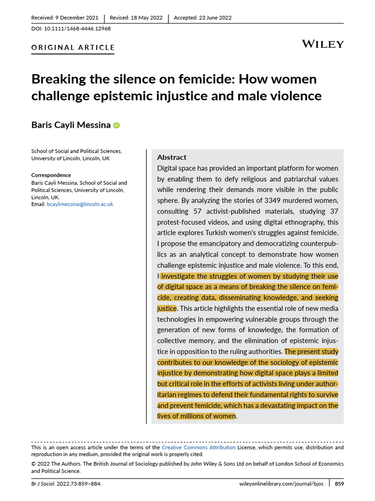 Breaking The Silence On Femicide How Women Challenge Epistemic ...