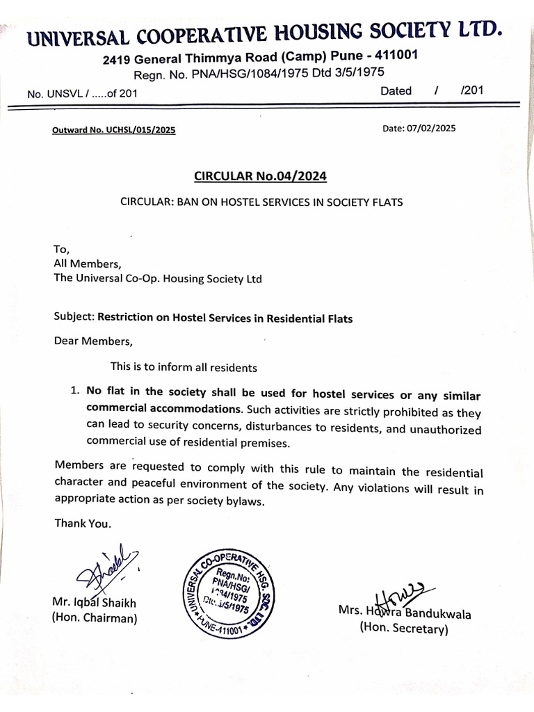 Circular On Hostel Services | PDF