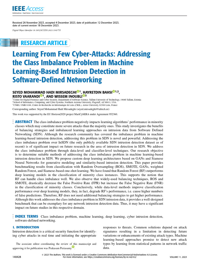 Learning From Few Cyber-Attacks Addressing the Class Imbalance Problem in Machine Learning-Based ...