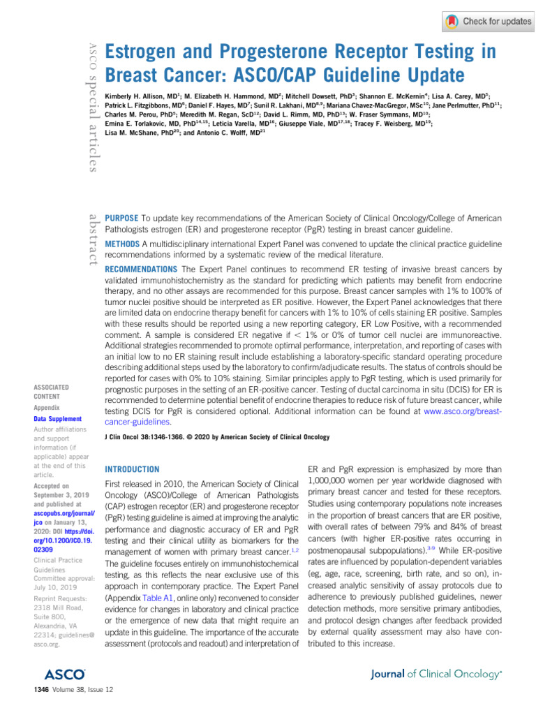 Allison Et Al 2020 Estrogen and Progesterone Receptor Testing in Breast ...