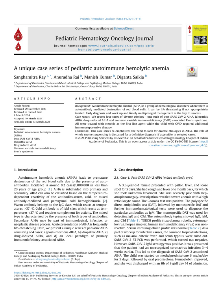 Pediatric Autoimmune Hemolytic Anemia Cases | PDF | Medical Specialties ...