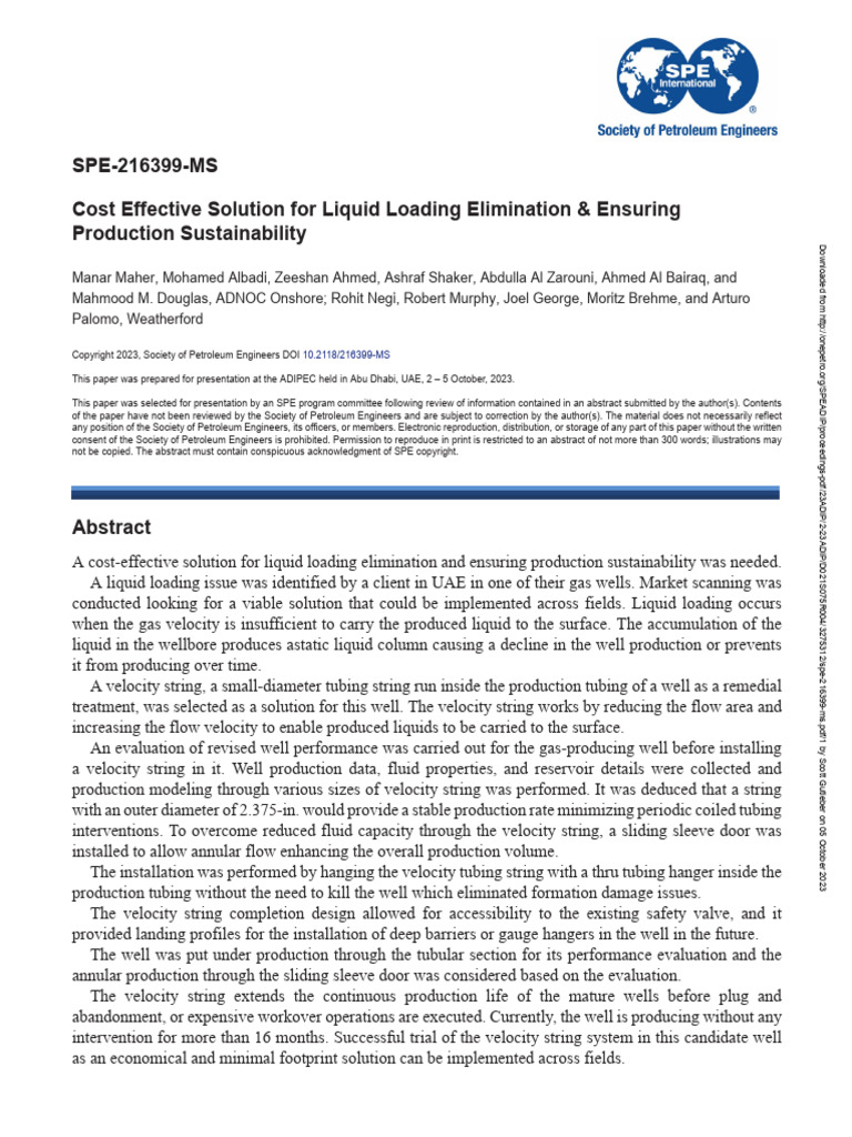 SPE-216399-MS - Cost Effective Solution For Liquid Loading Elimination ...