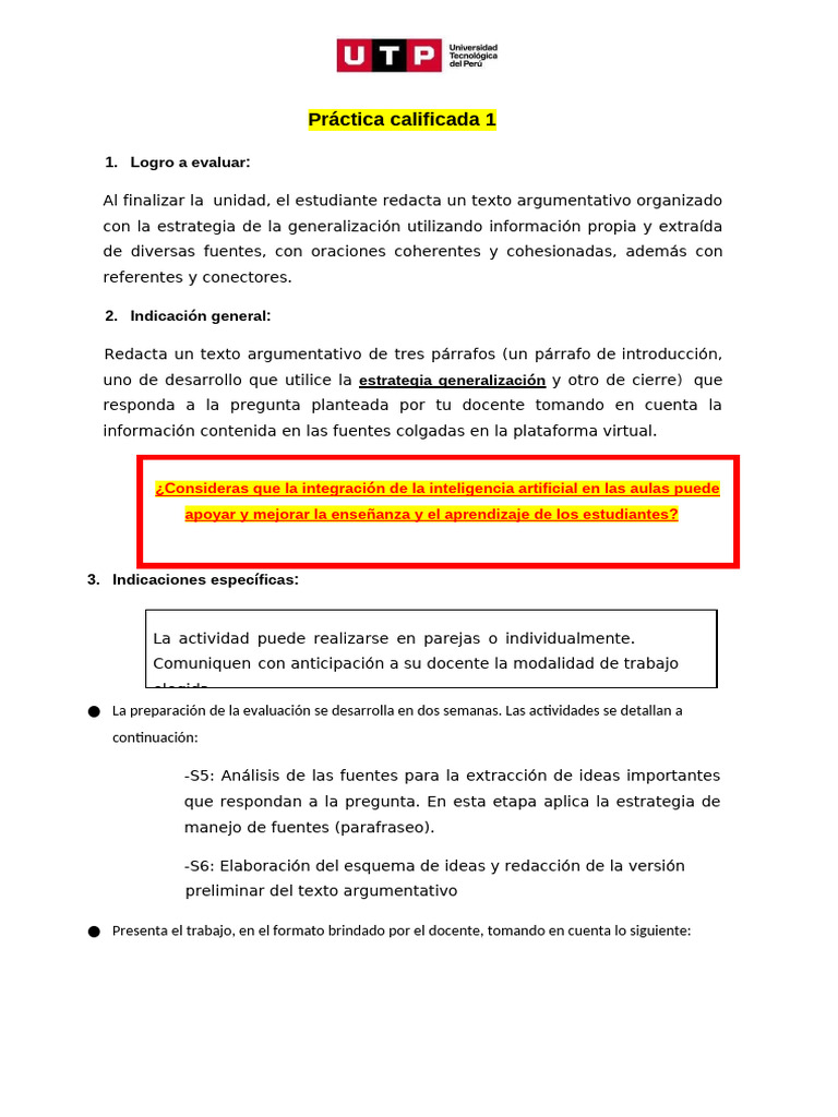 ? (AC-S07) Semana 07 - Tema 01 Tarea - Práctica Calificada 1 (Comprension y Redaccion 1) - Nota ...