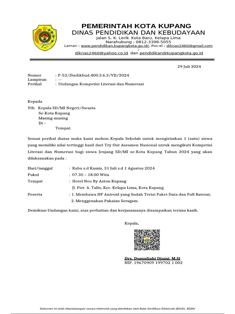 Undangan Kegiatan Lomba NUMERASI TRY OUT ANBK 1 AGUS 2024 | PDF