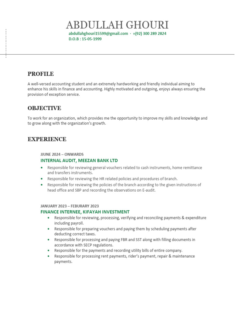 Abdullah - Docx CV (10 Paper With Meezn Exp) | PDF | Payments | Invoice