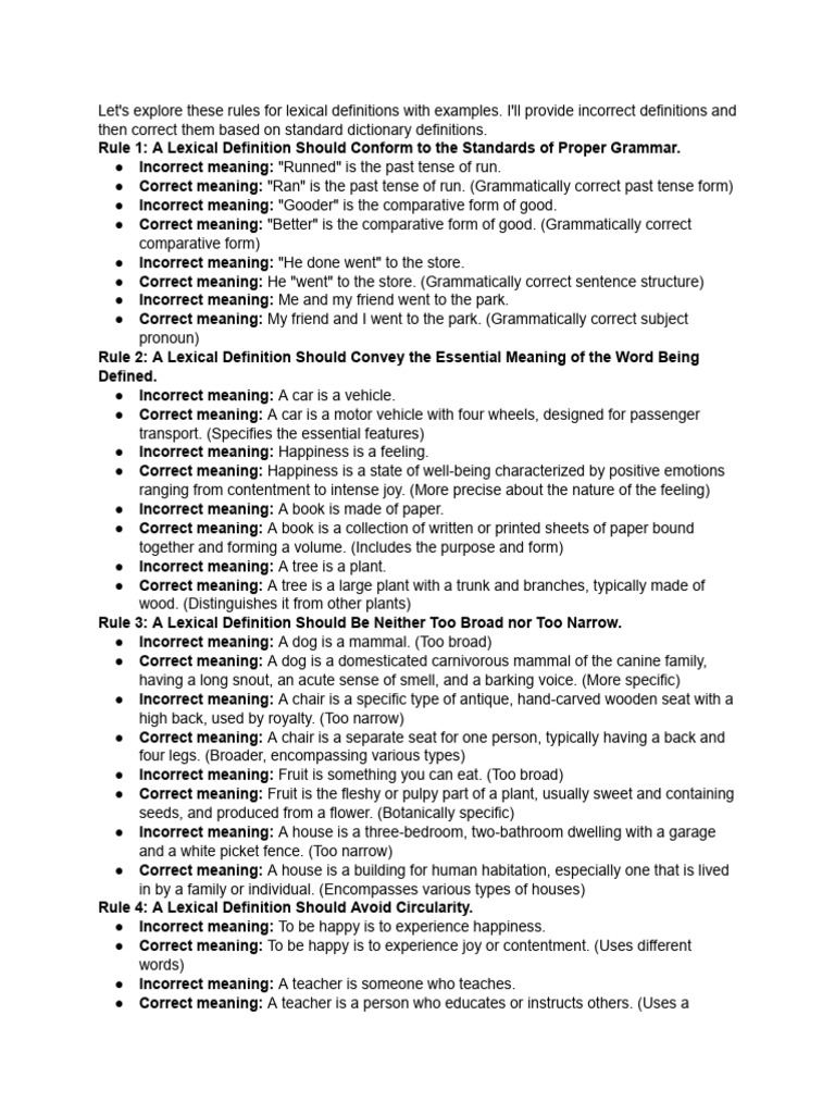 Criteria For Lexical Definitions - Rule 1 - A Lexica... | PDF ...