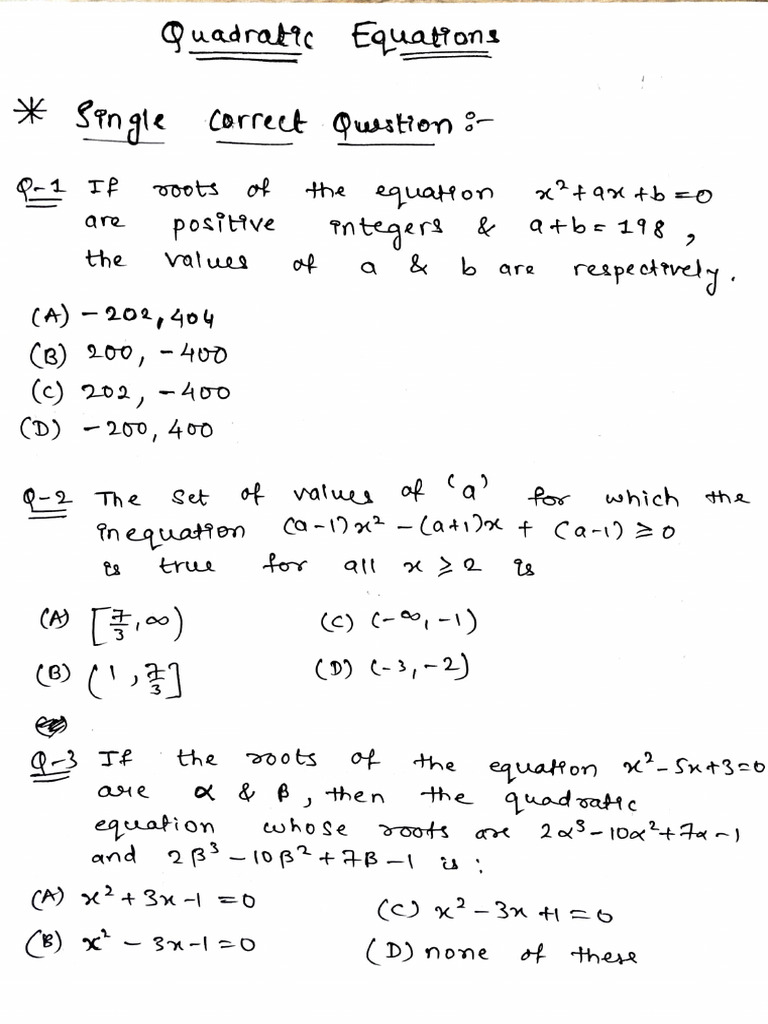 Quadratic Equations Advance Level Questions | PDF | Equations | Algebra