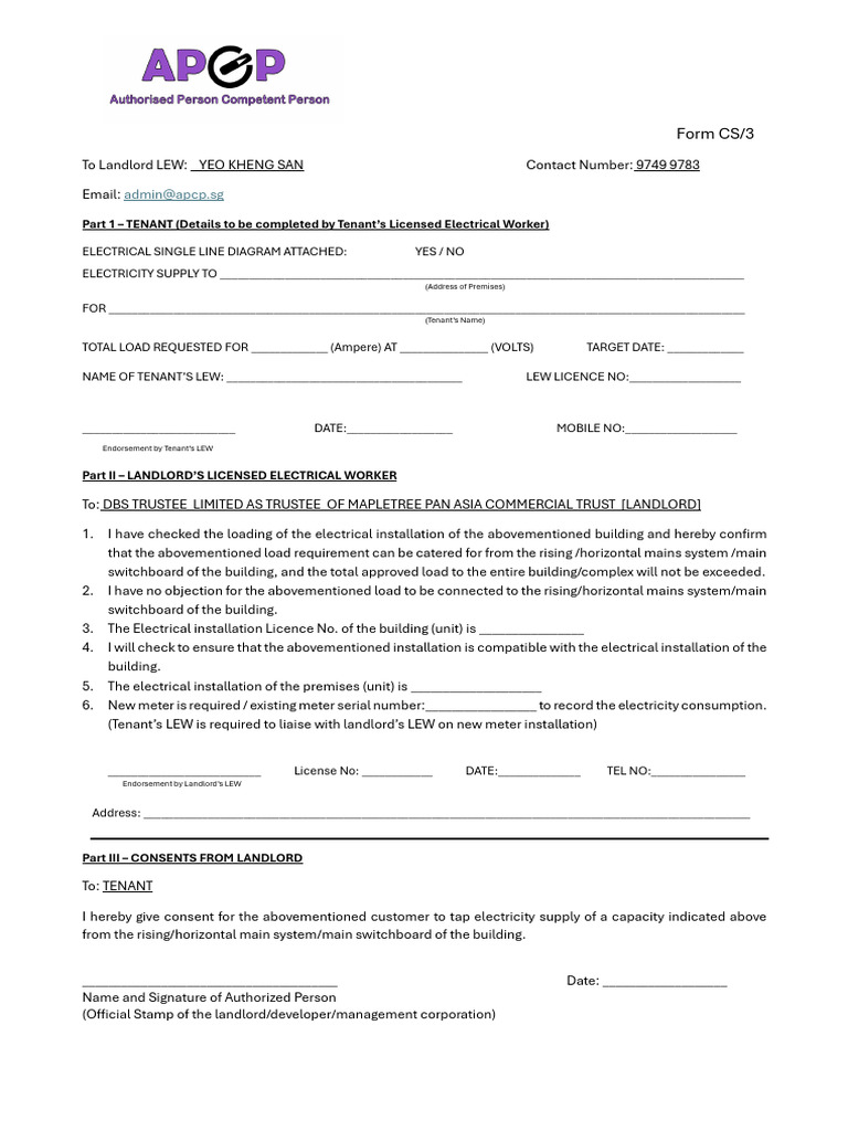01 CS3 Request For Electricity Supply by Tenants-1 | PDF