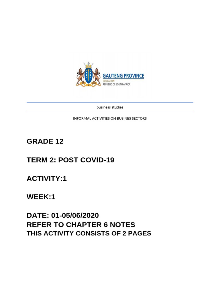 Business Studies Grade 12 Activity 1 Business Sectors Term 2 Post Covid - 1 | PDF | Private ...