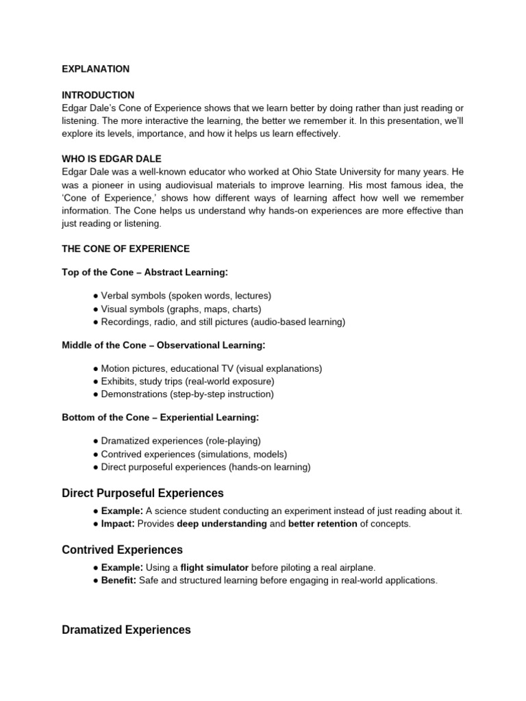 Explanation For Edgar Dale | PDF | Learning | Cognition