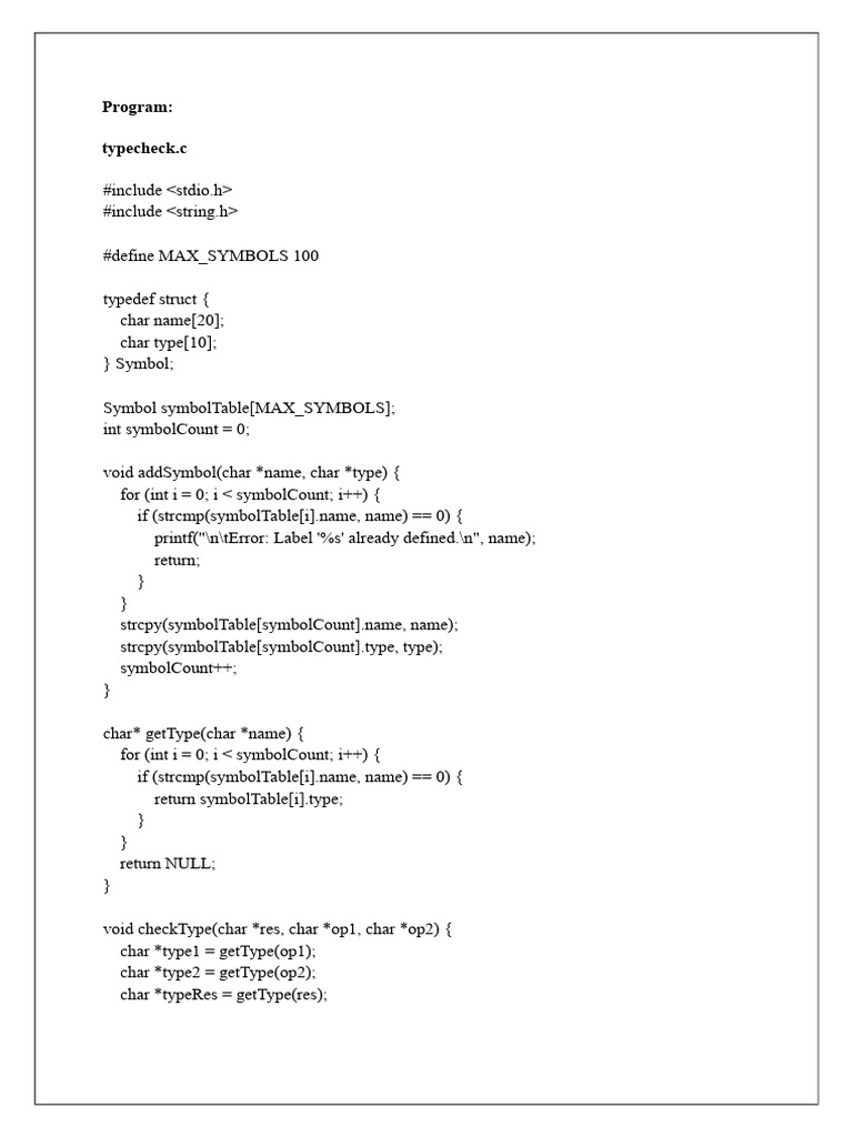 C Program for Type Checking Logic | PDF