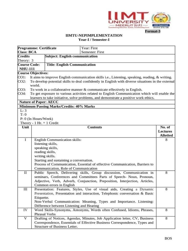BCA English Communication 1st Sem | PDF | English Language | Communication