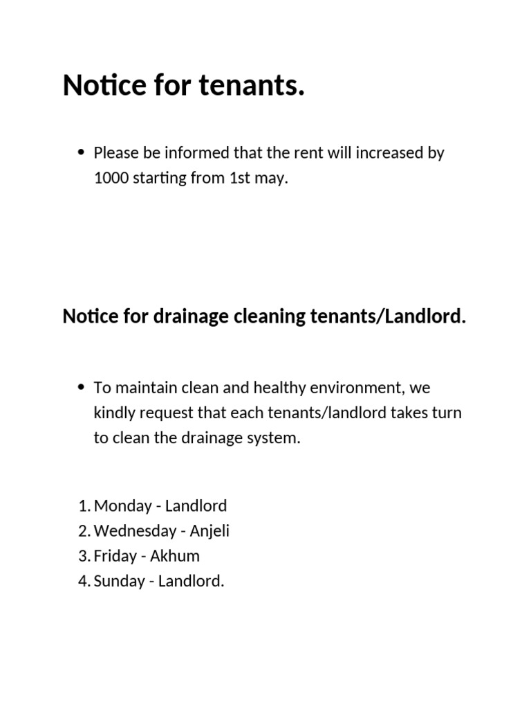 Notice For Tenants | PDF