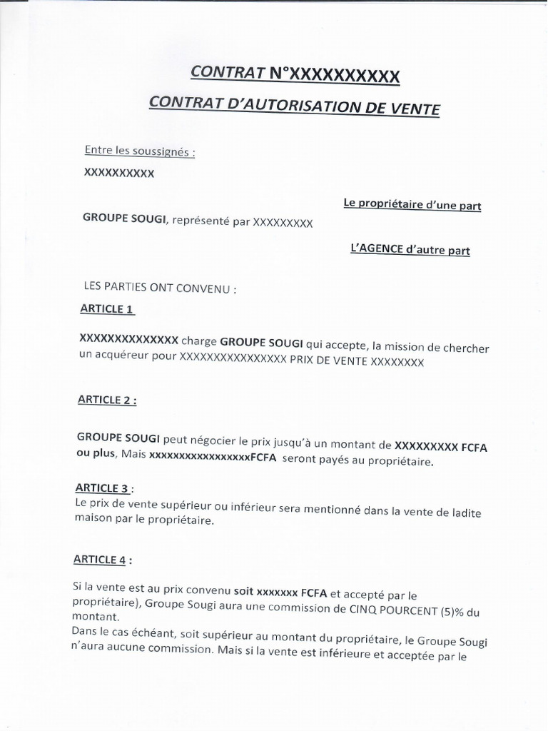 Contrat D'autorisation Vente Type | PDF