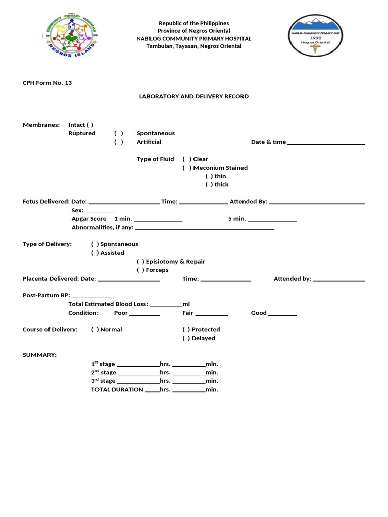 Laboratory and Delivery Record | PDF
