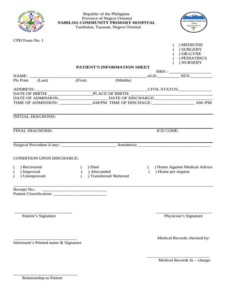 Medical Chart Form For Admission - Gen | PDF | Patient | Medicine