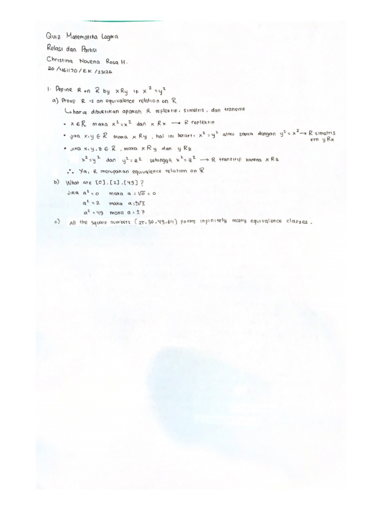 Quiz MatLog_Relasi Partisi_Christina Novena R_23126 | PDF