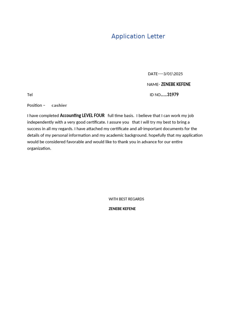 Application Lette 28116 Zenebe | PDF