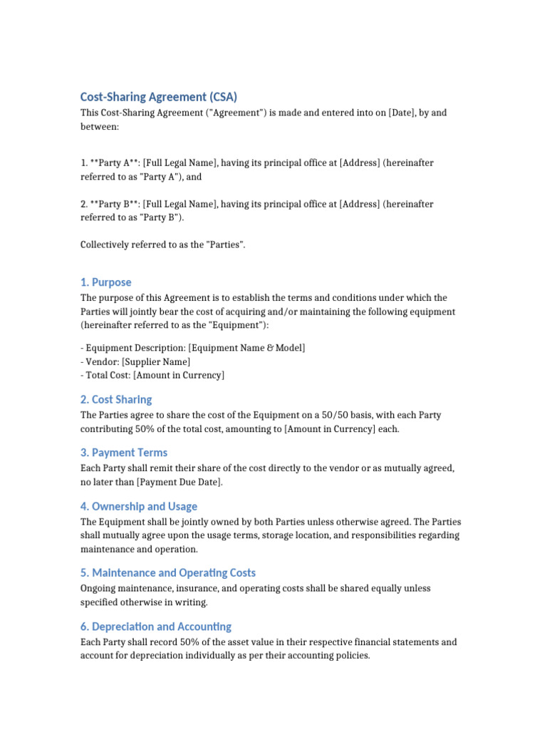 Cost Sharing Agreement Template | PDF