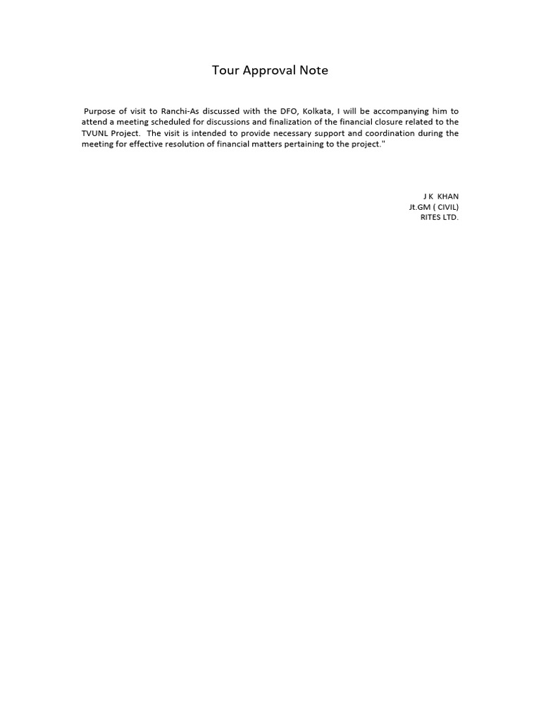Tour Approval Note | PDF