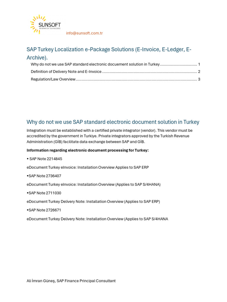 SAP Turkey Localization E-Package Solutions | PDF | Invoice | Taxes