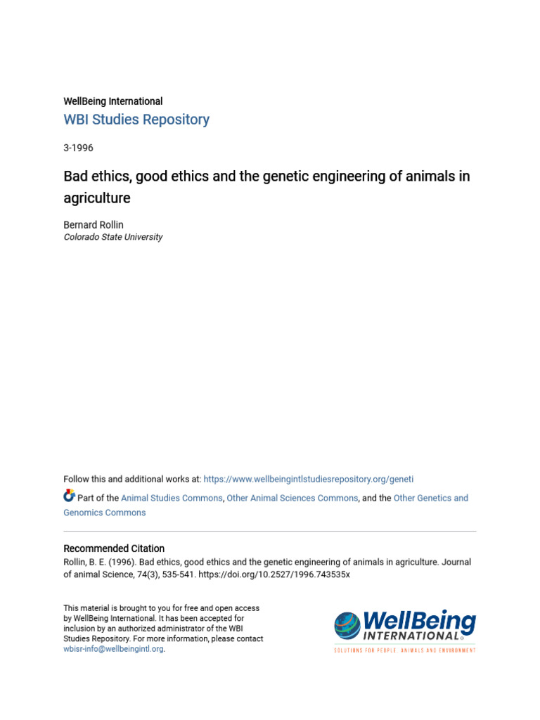 Bad Ethics Good Ethics and The Genetic Engineering of Animals in Agriculture | PDF | Plant ...