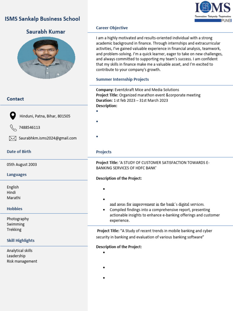 Saurabh Kumar Resume of Isms Collage | PDF | Artificial Intelligence ...