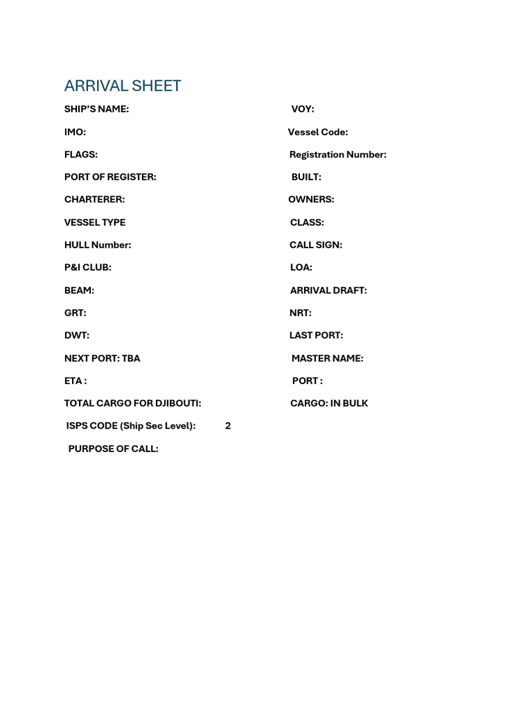 Vessel Arrival Format Sheet^ | PDF