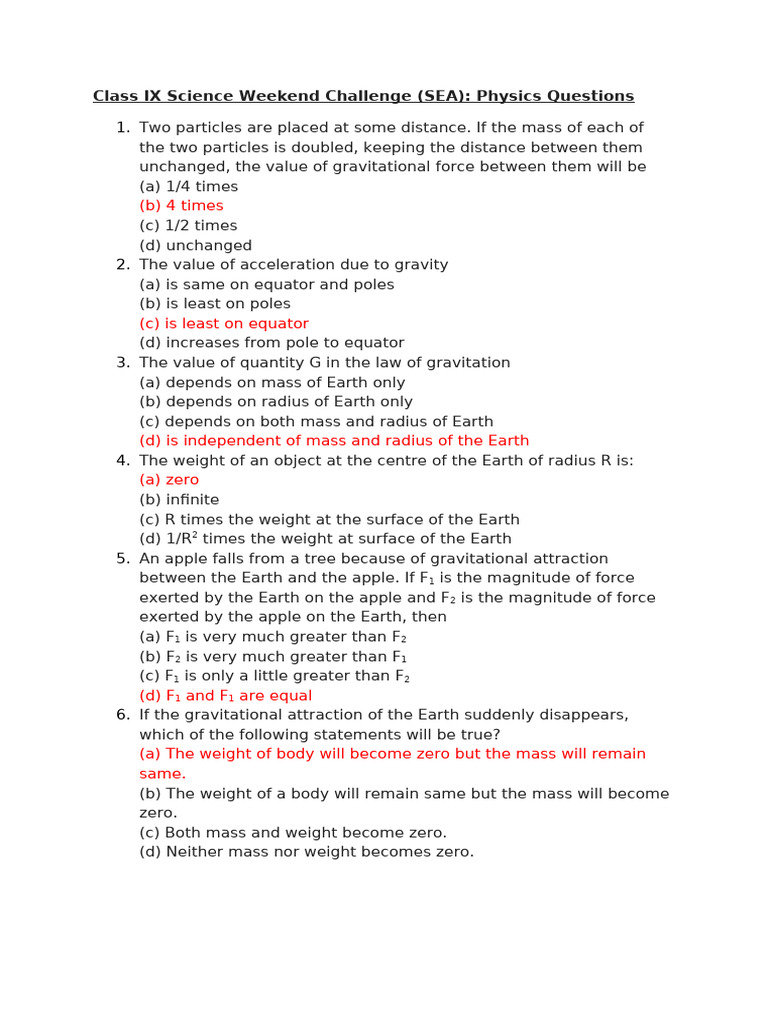 Physics Weekend Challenge Questions | PDF