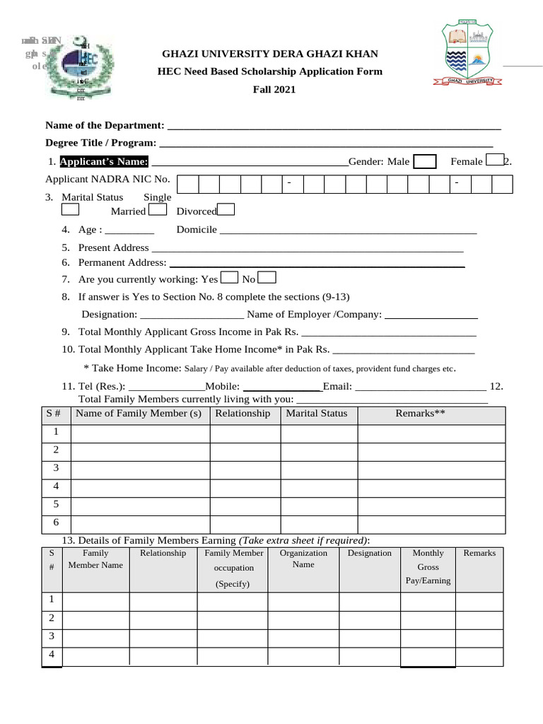 1640773544.application Form HEC Need Base Scholarship GU | PDF | Income ...