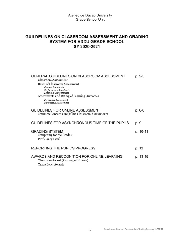 Guidelines On Classroom Assessment and Grading System For Addu Online ...