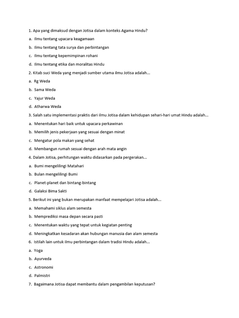 Soal Pilihan Ganda, Ujian Sekolah Agama Hindu SMP | PDF