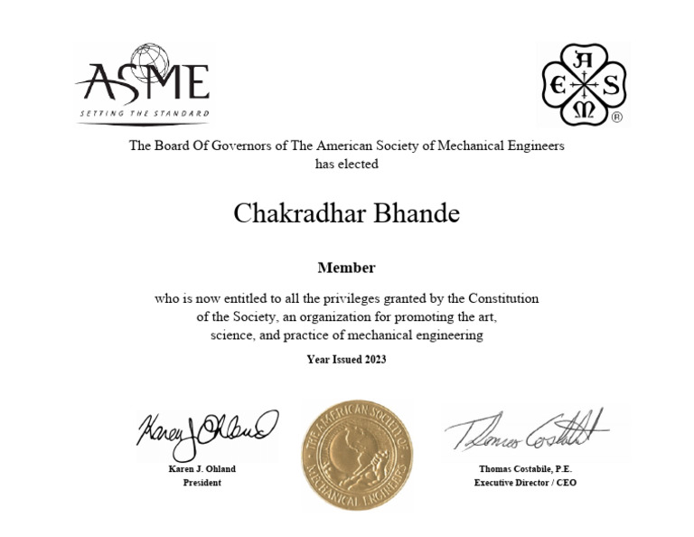 ASME Membership Certificate | PDF