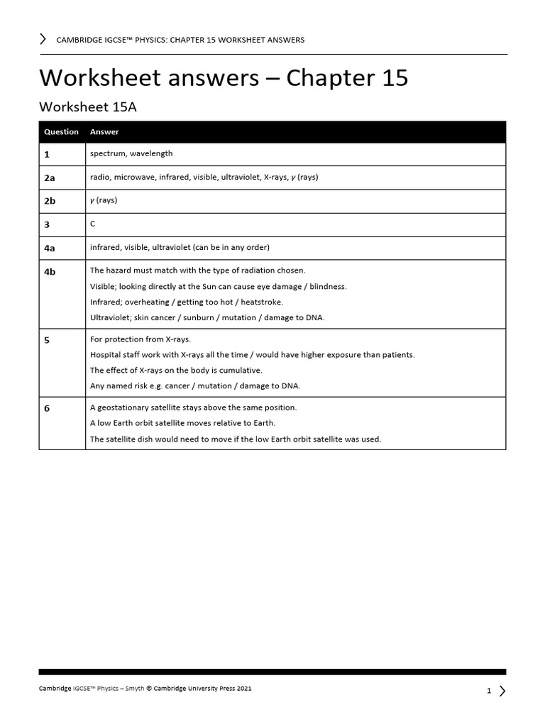 Igcse Physics 3ed TR Ws Answers 15 | PDF | Ultraviolet | Infrared