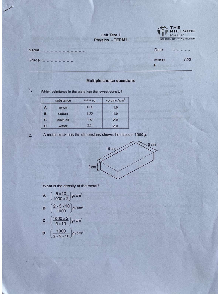 Term1 Phy FA | PDF