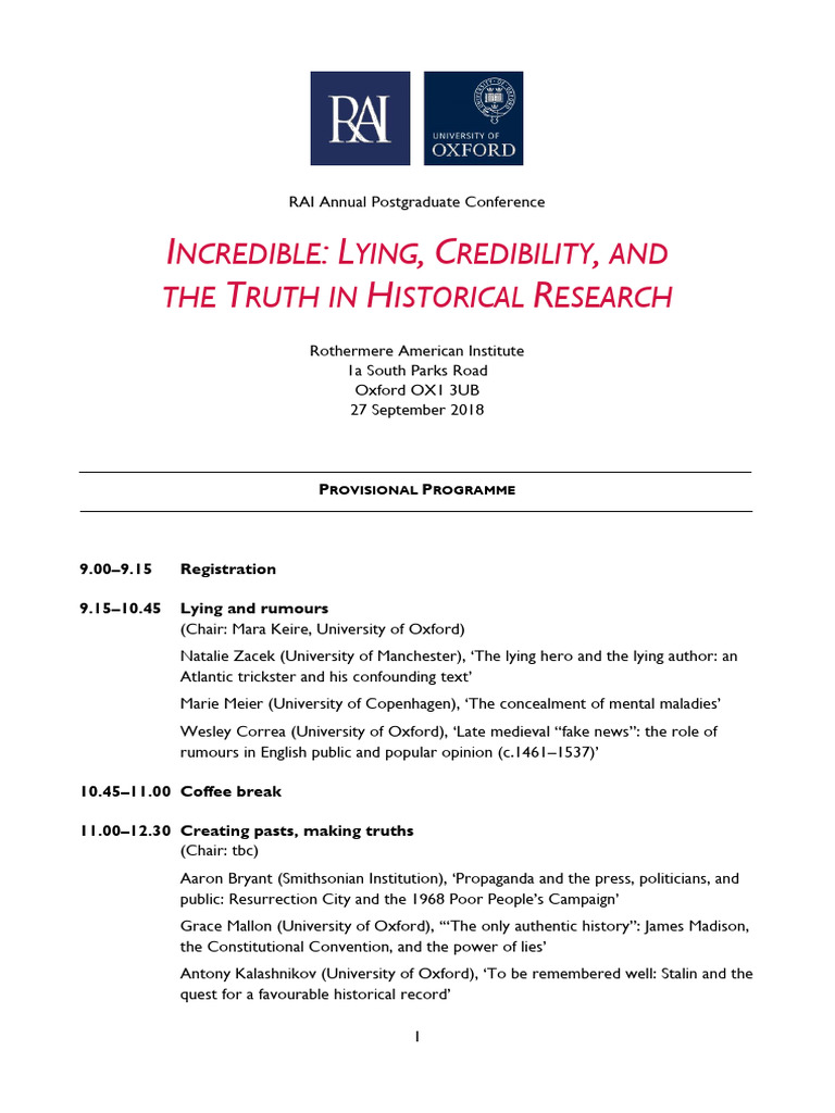 RAI Conference: Truth & Lies in History | PDF | Deception | Lie