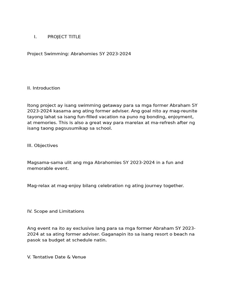 Project Swim: Abrahomies Reunion 2023 | PDF