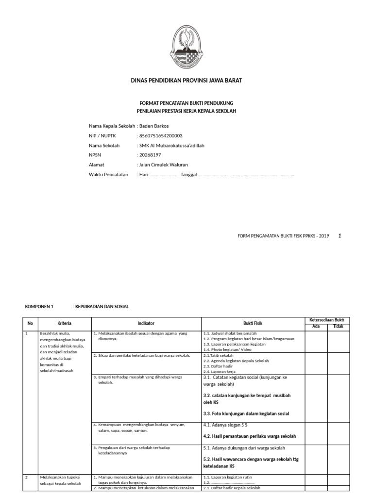 Format Pencatatan Bukti Fisik PPKKS | PDF