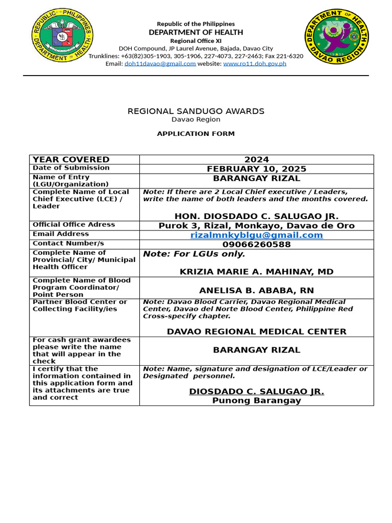 Regional Sandugo Awards Application Form | PDF