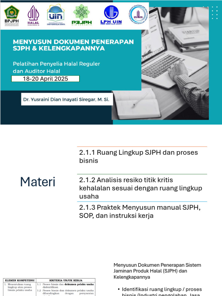 18-20 April 2025 - Yusraini DIS - Menyusun Dokumen Penerapan SJPH Dan Kelengkapannya | PDF