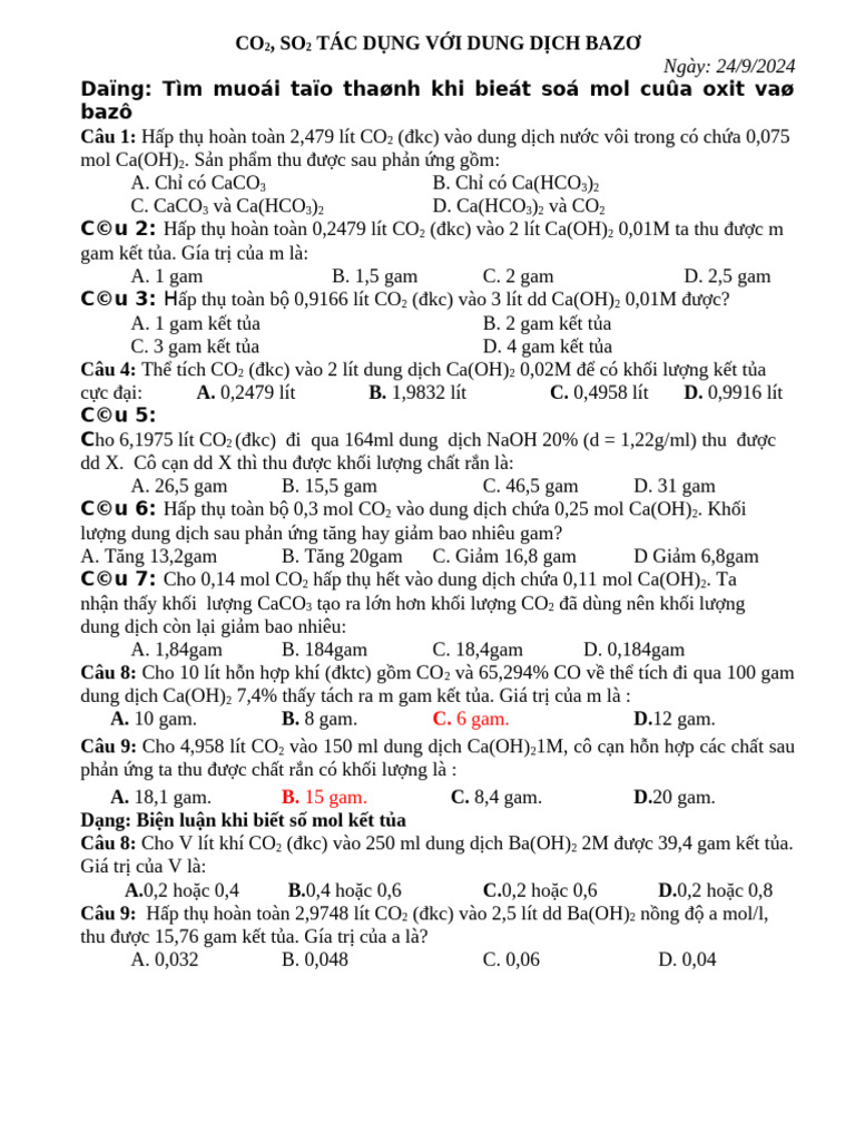 6. Bài tập Dd Base tác dung voi CO2, SO2 | PDF