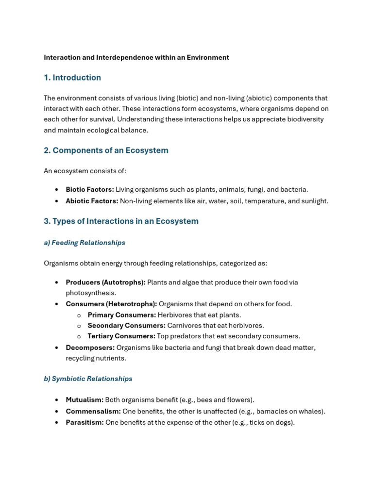 Interaction and Interdependence Within An Environment | PDF | Ecosystem ...